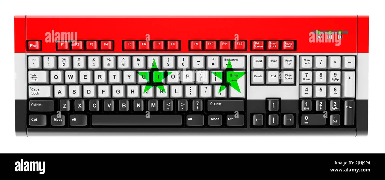 Syrian flag painted on computer keyboard. 3D rendering isolated on ...