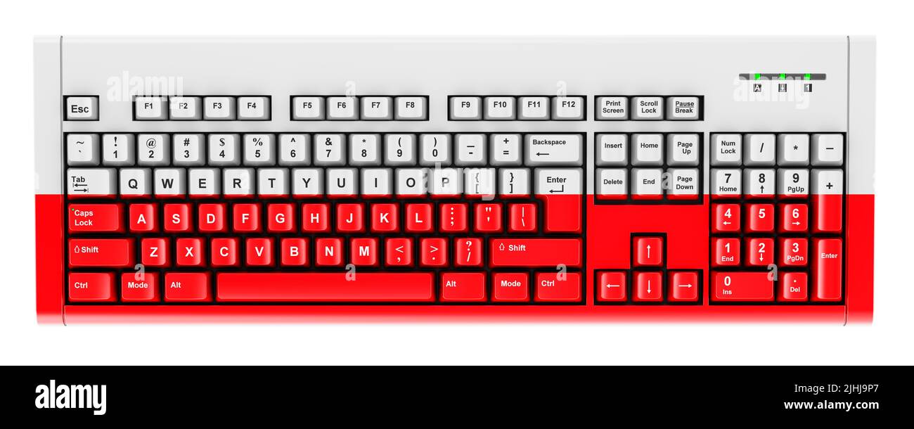 Polish flag painted on computer keyboard. 3D rendering isolated on ...