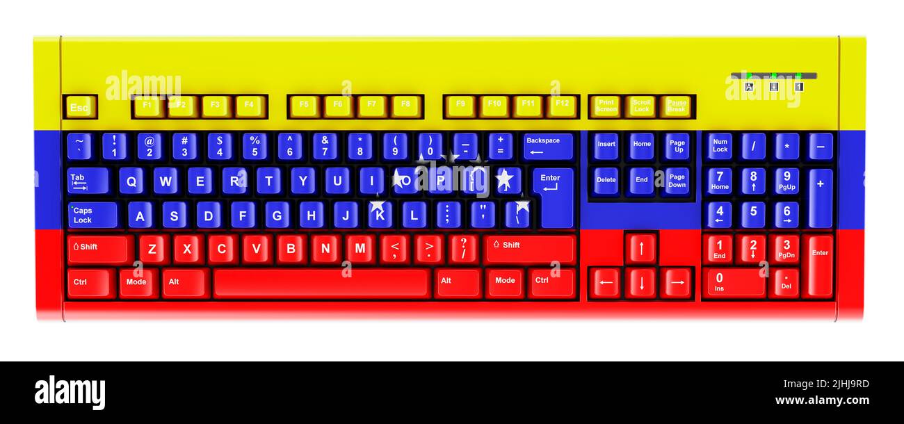 Venezuelan flag painted on computer keyboard. 3D rendering isolated on ...