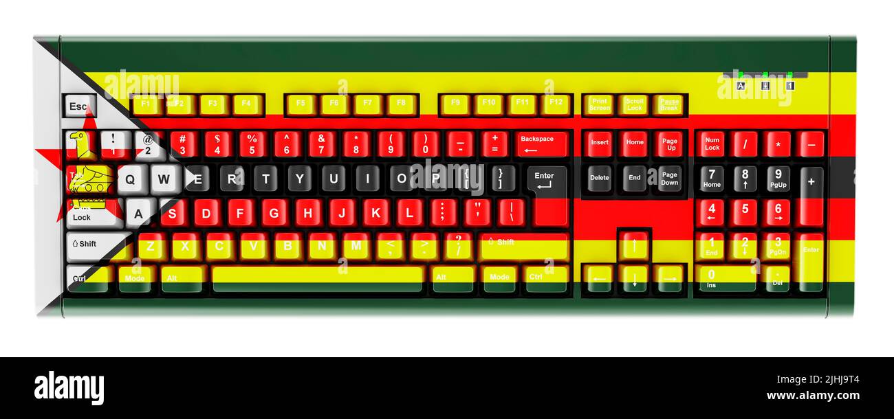 Zimbabwean flag painted on computer keyboard. 3D rendering isolated on ...