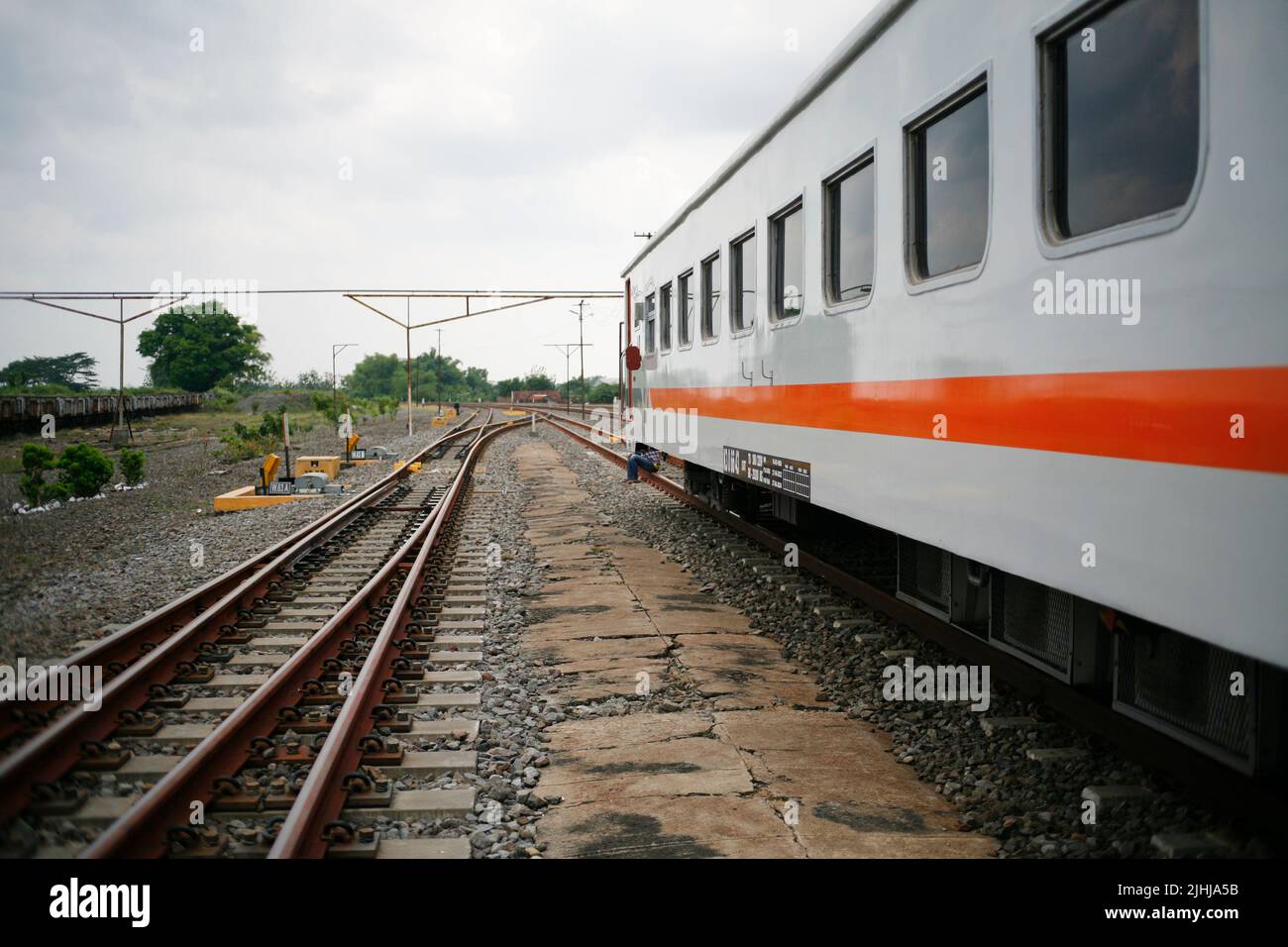 Railway station with wagon passanger train in java Indonesia Stock ...