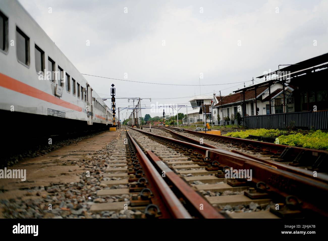 Railway station with wagon passanger train in java Indonesia Stock ...