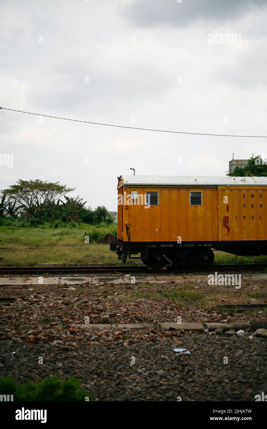 Railway station with wagon passanger train in java Indonesia Stock ...