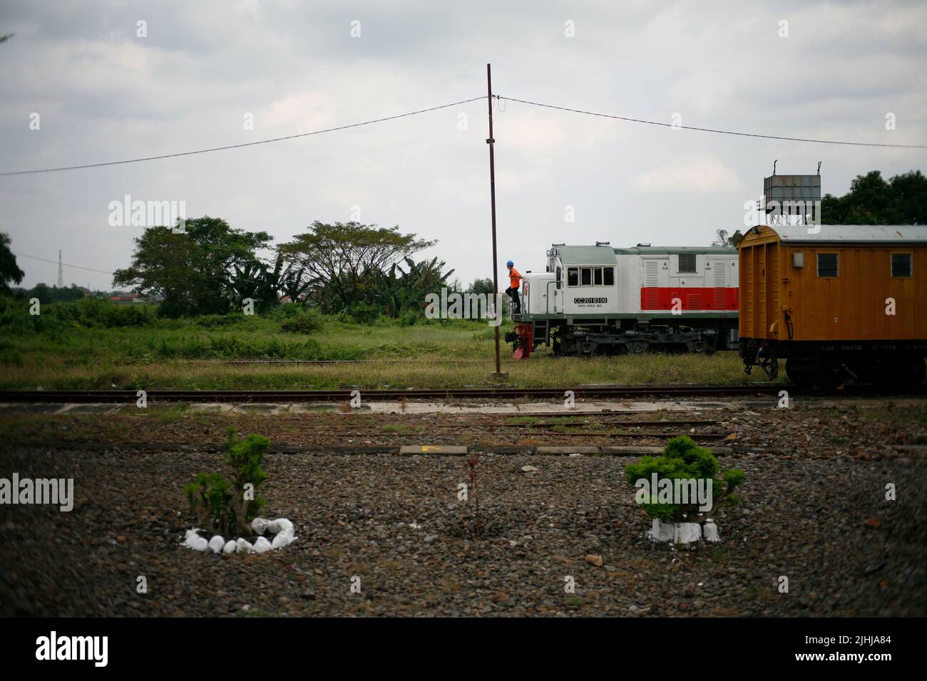 Railway station with wagon passanger train in java Indonesia Stock ...