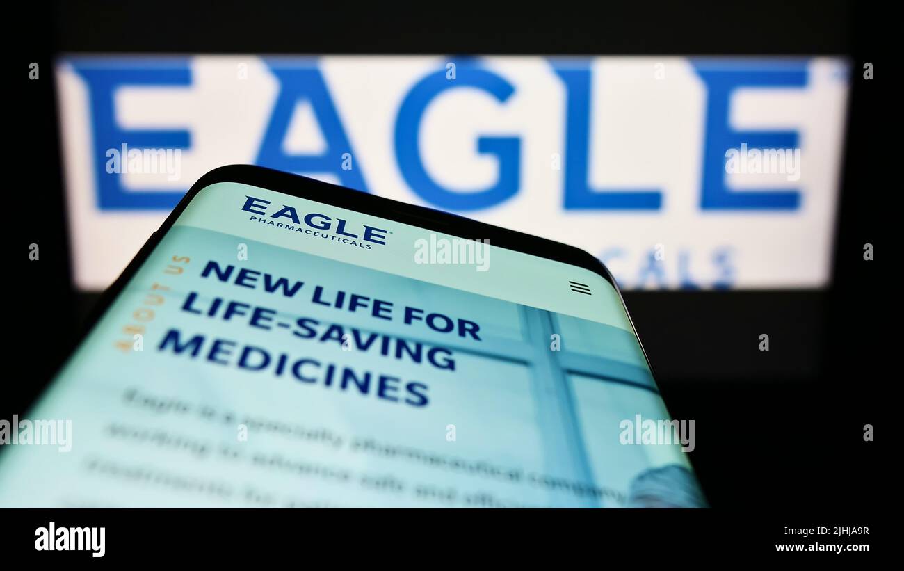 Mobile phone with website of US company Eagle Pharmaceuticals Inc. on ...