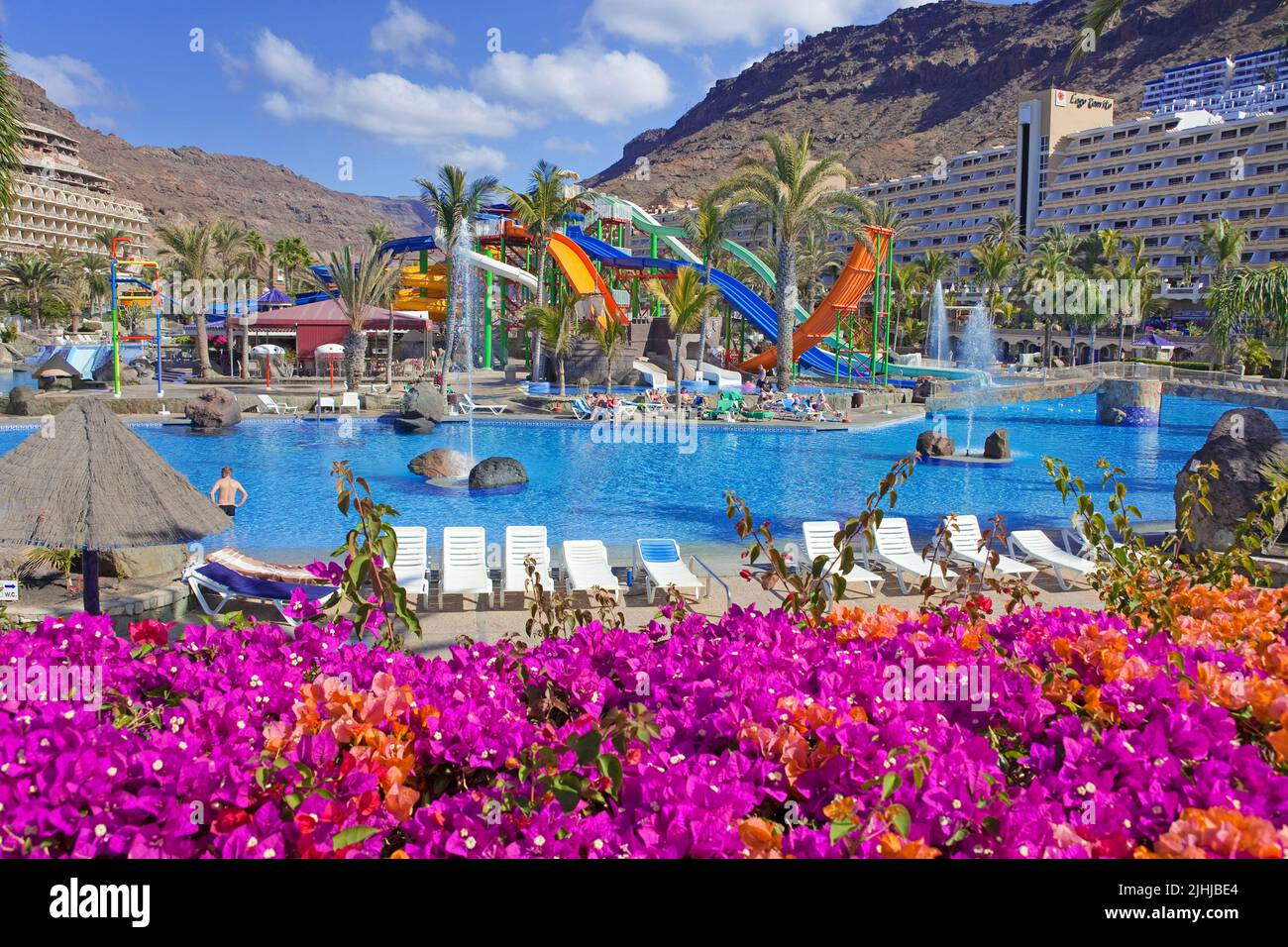 Hotel pool with water slides, hotel in Taurito, Grand Canary, Canary ...