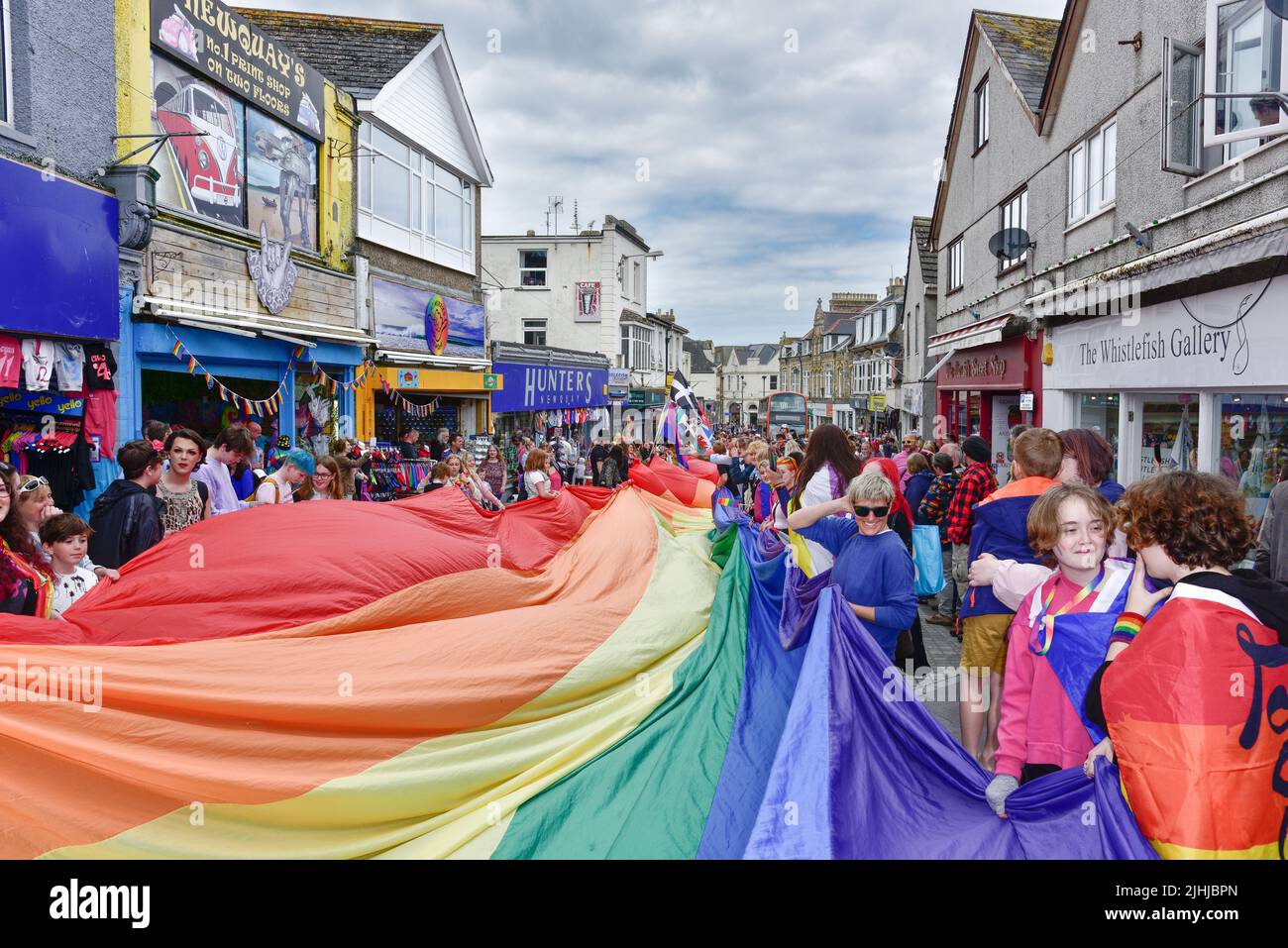 Participants in the Cornwall Pride Prides parade in Newquay Town centre ...