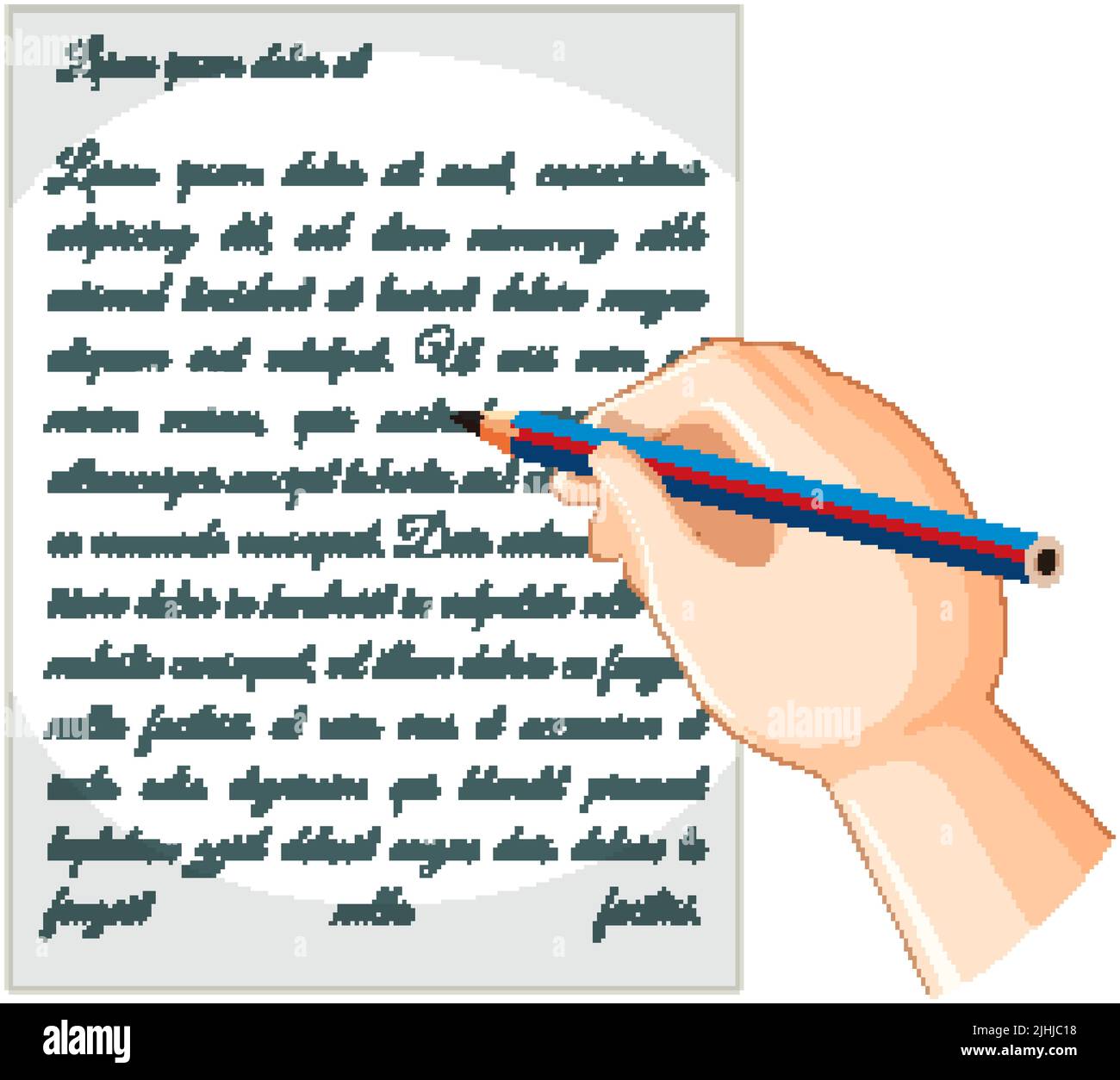 Human hand with pencil writing on paper illustration Stock Vector Image ...