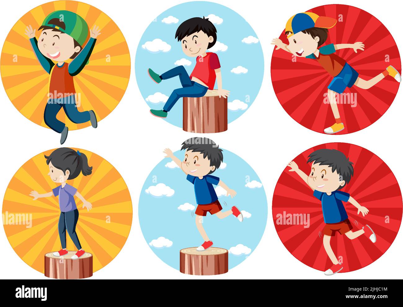 Different active kids simple cartoon character illustration Stock ...