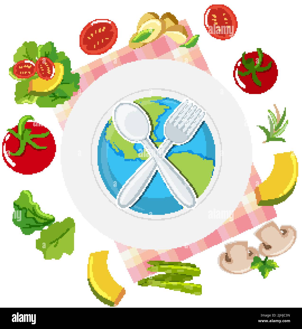 Earth around with food and vegetable illustration Stock Vector Image ...