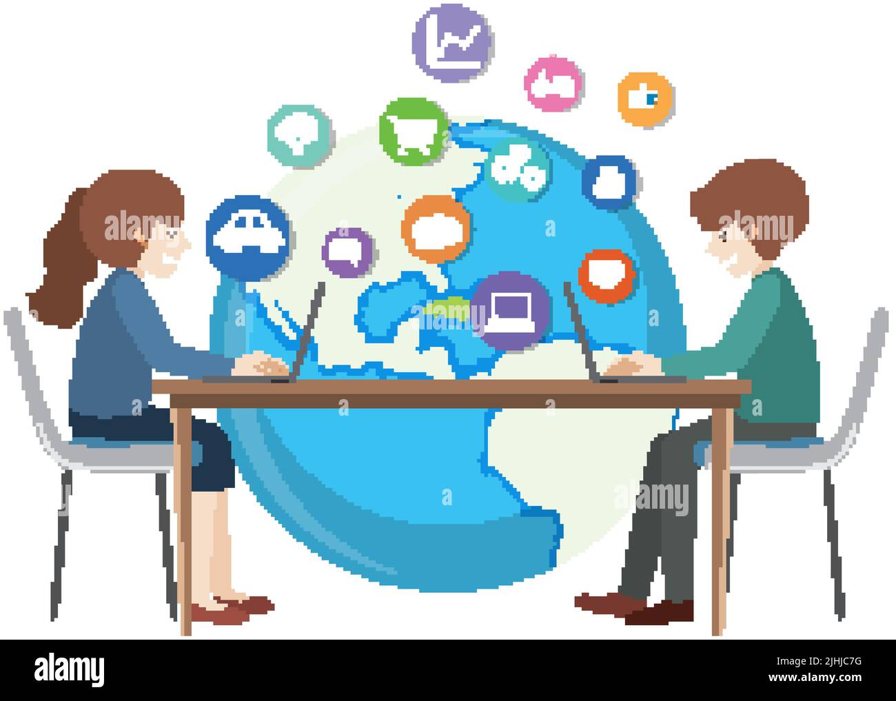 Office workers with social media icon illustration Stock Vector Image ...