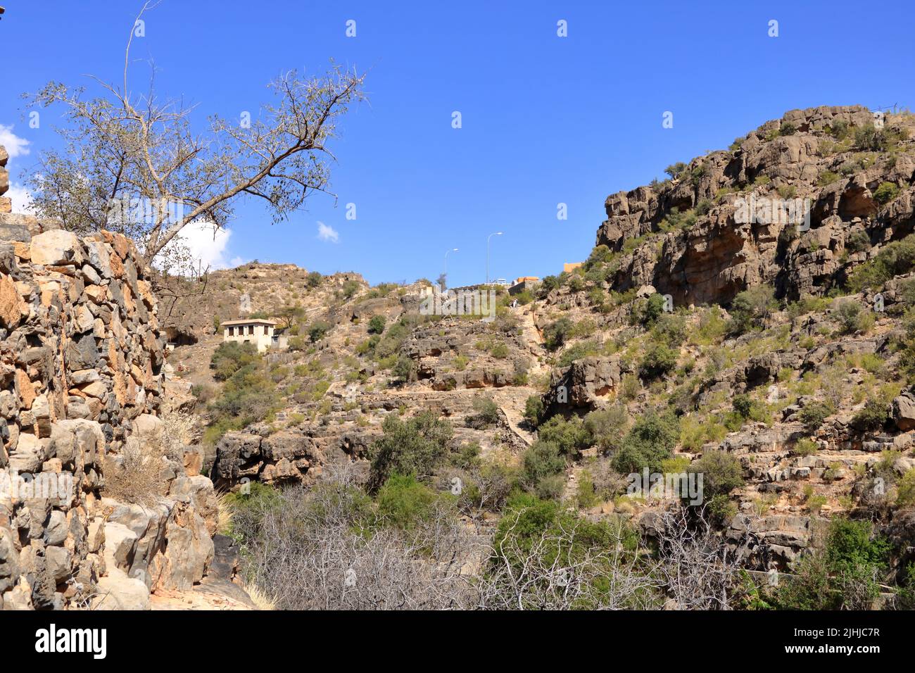 View of ruins of an abandoned village at the Wadi Bani Habib at the ...