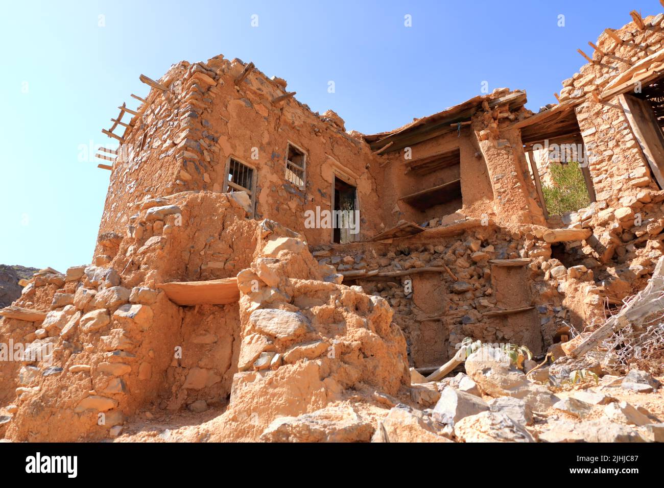 View of ruins of an abandoned village at the Wadi Bani Habib at the ...
