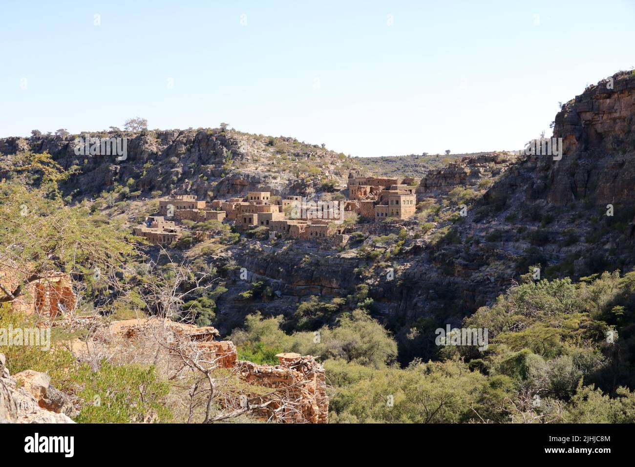 View of ruins of an abandoned village at the Wadi Bani Habib at the ...