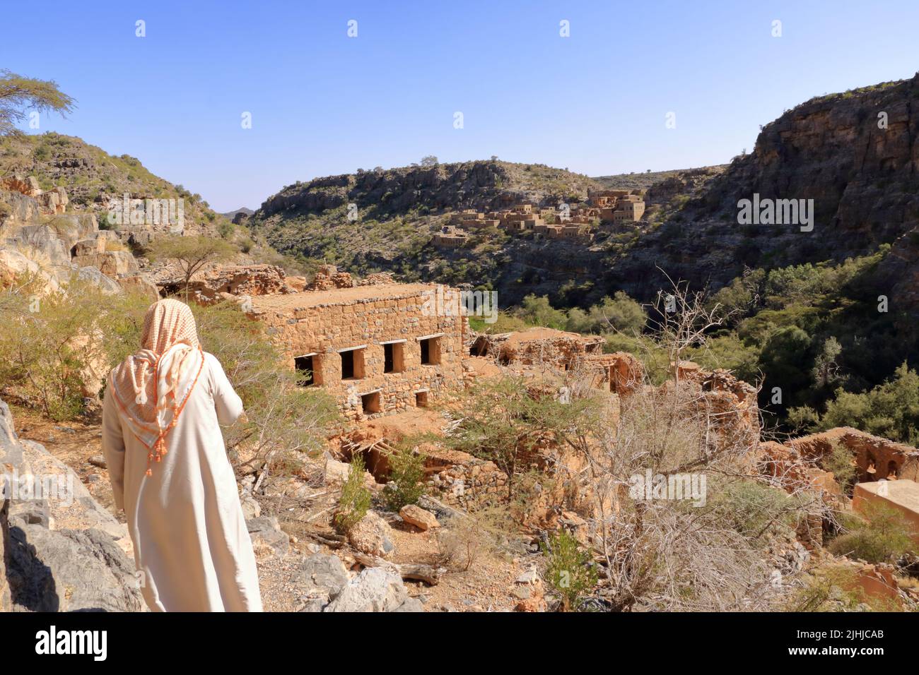 View of ruins of an abandoned village at the Wadi Bani Habib at the ...
