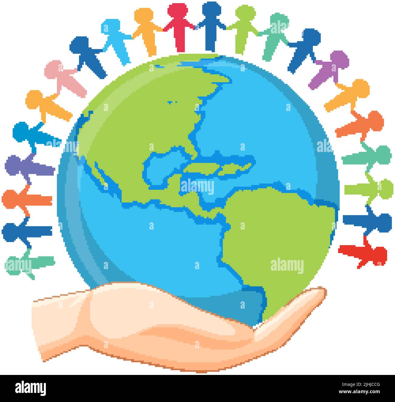 Earth planet around with people symbol illustration Stock Vector Image ...