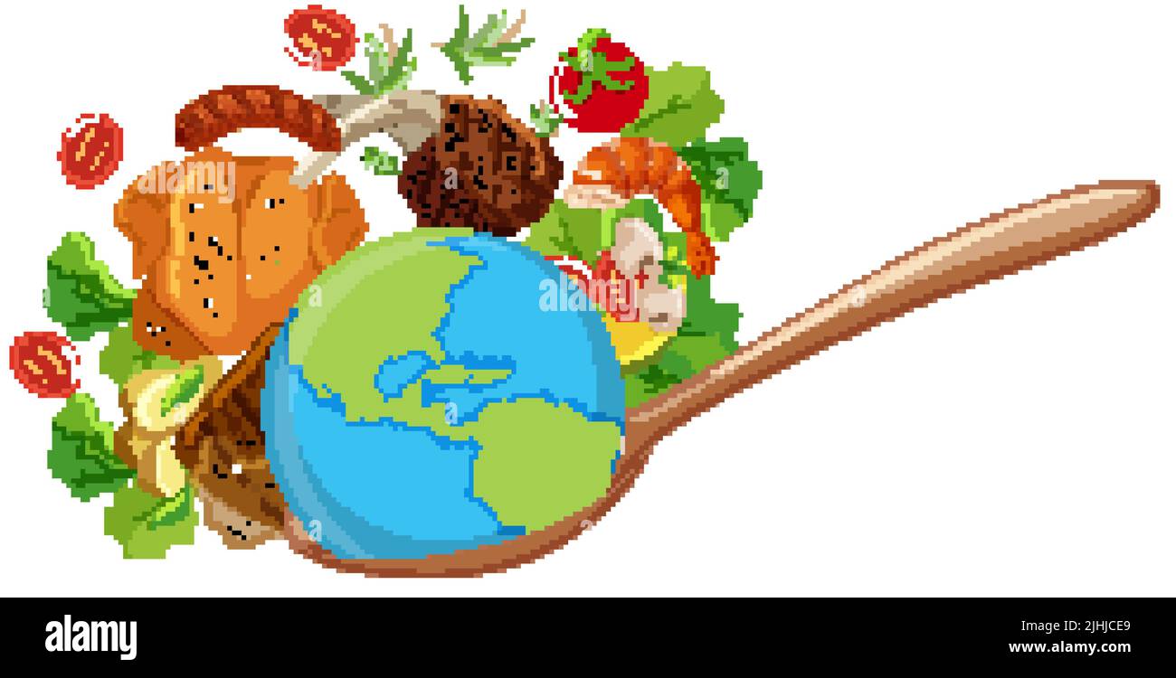 Earth around with food and vegetable illustration Stock Vector Image ...