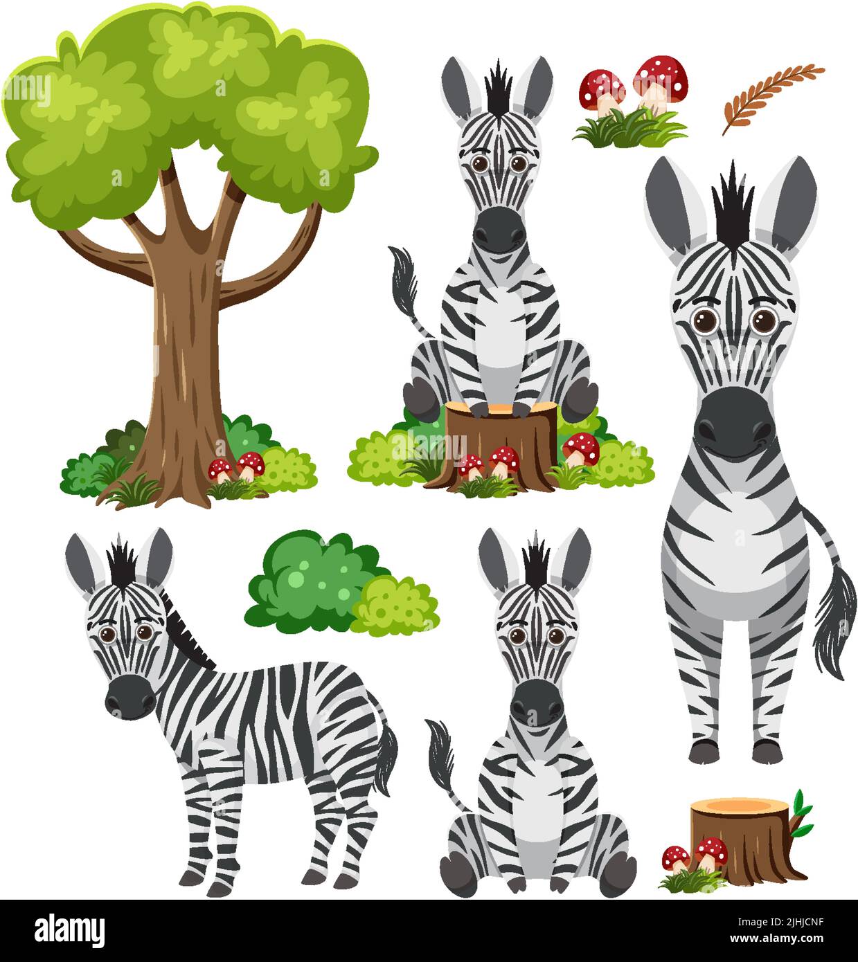 Wild animals set with nature elements illustration Stock Vector Image ...