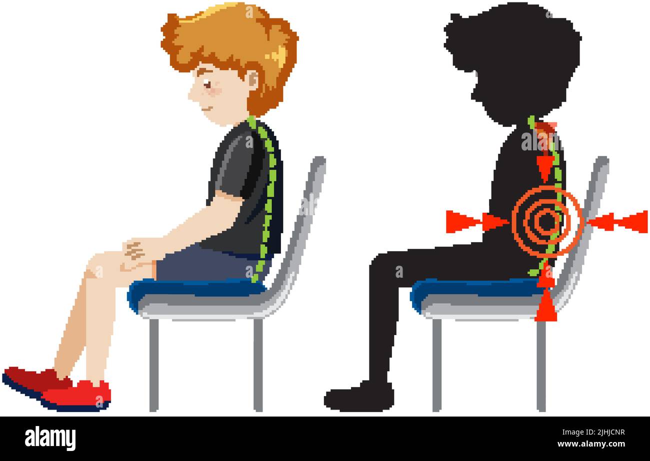 A man sitting with incidence of back pain illustration Stock Vector ...