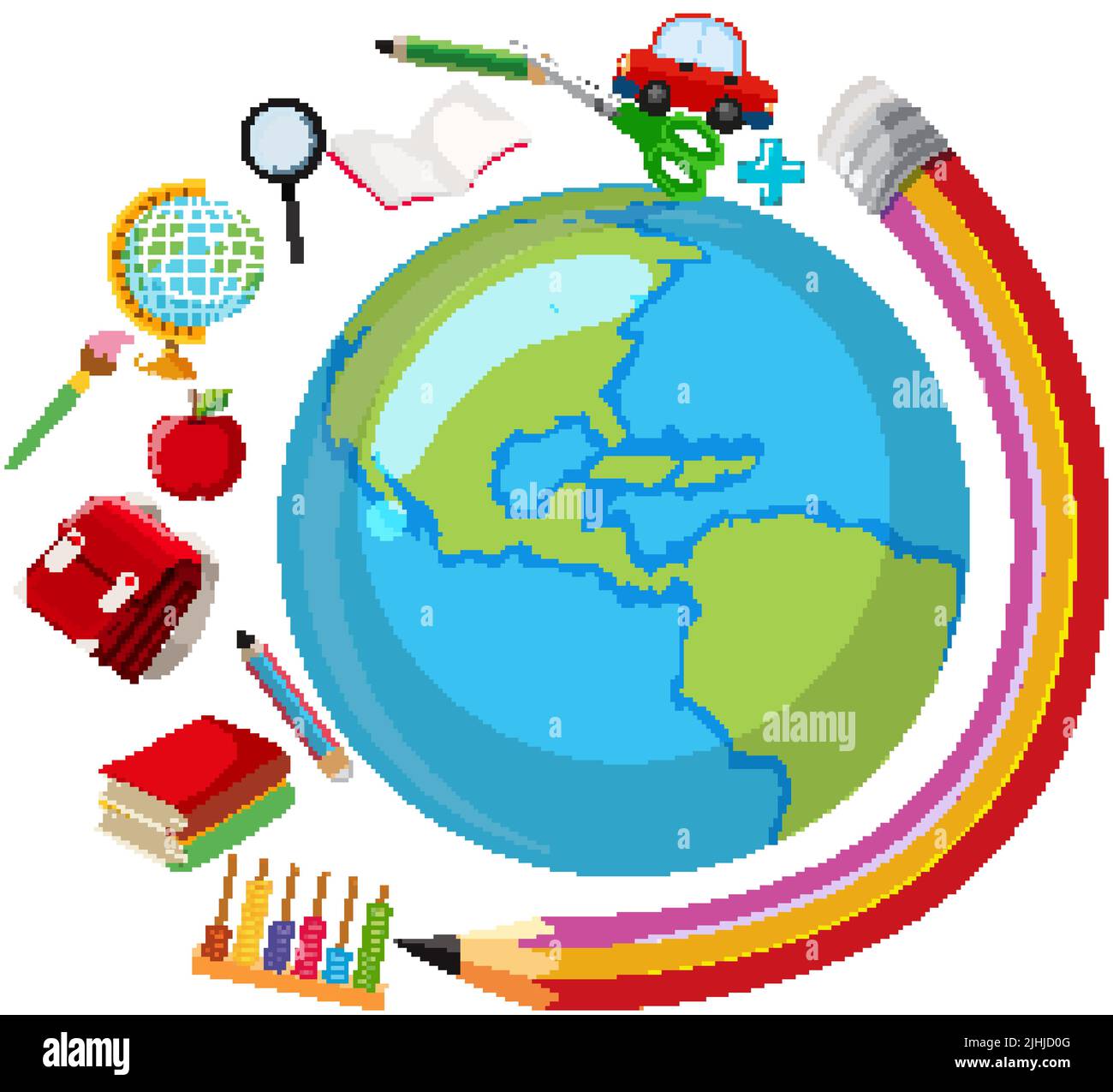 Earth planet around with stationery objects illustration Stock Vector ...