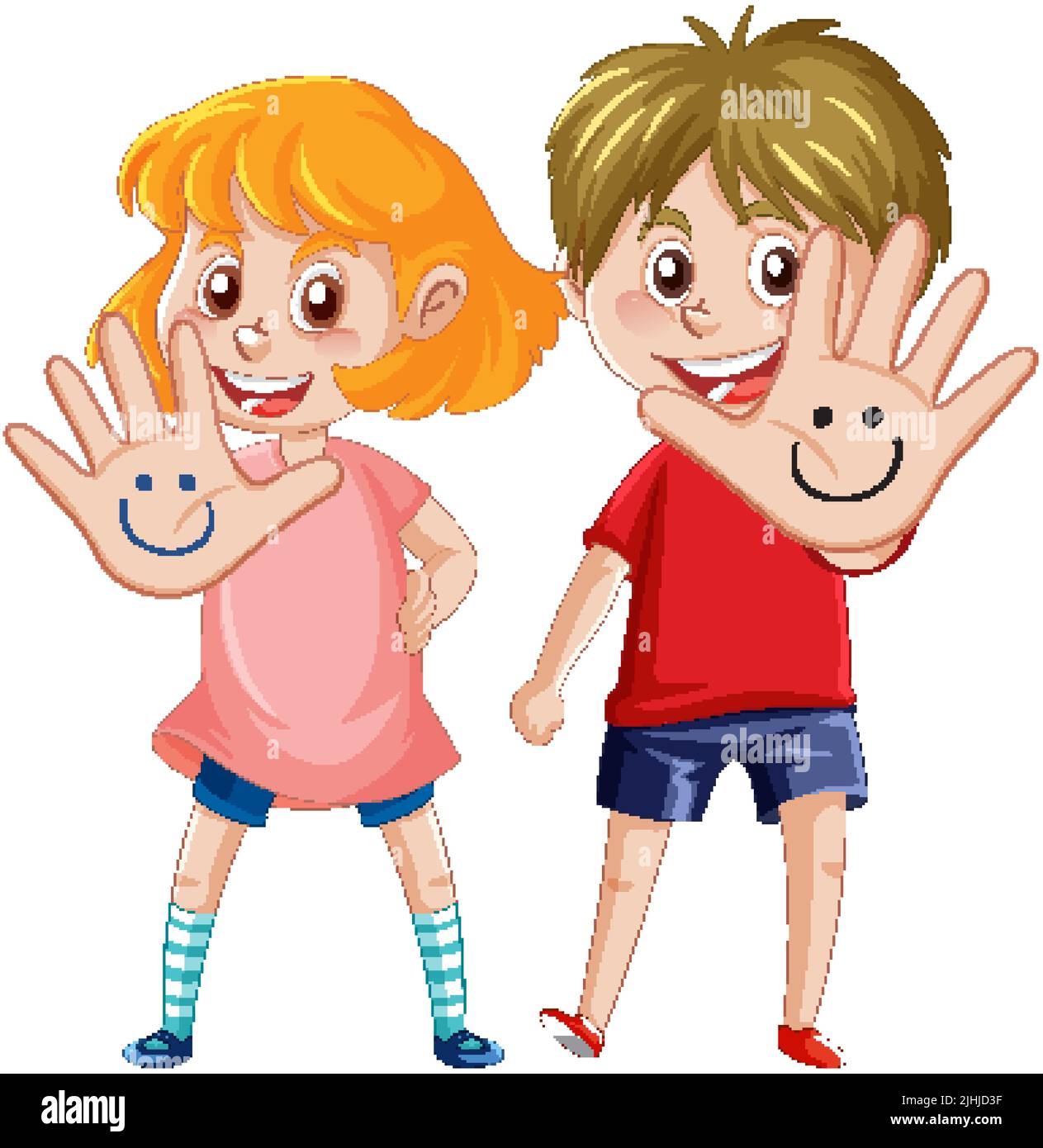 Two kids open hands cartoon character illustration Stock Vector Image ...