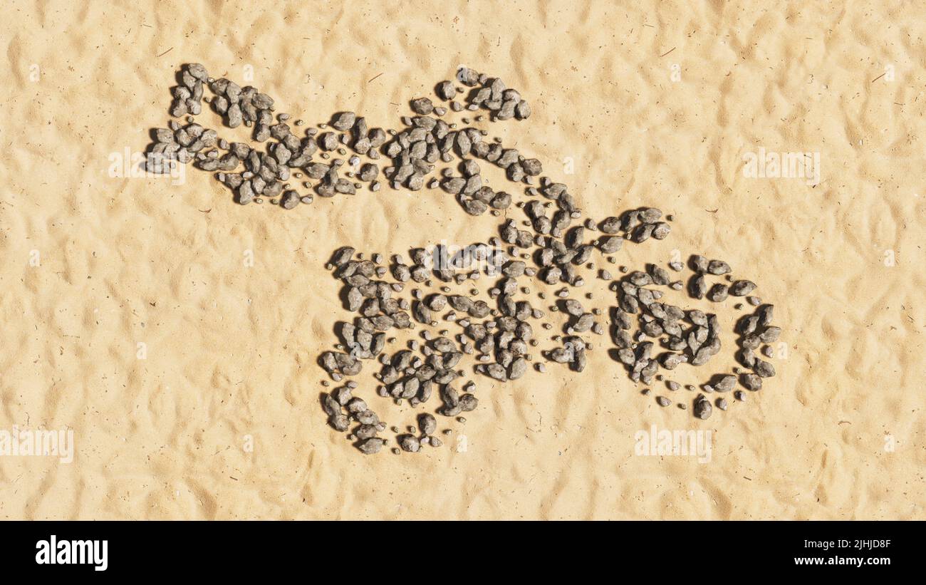 Concept conceptual stones on beach sand handmade symbol shape, golden ...