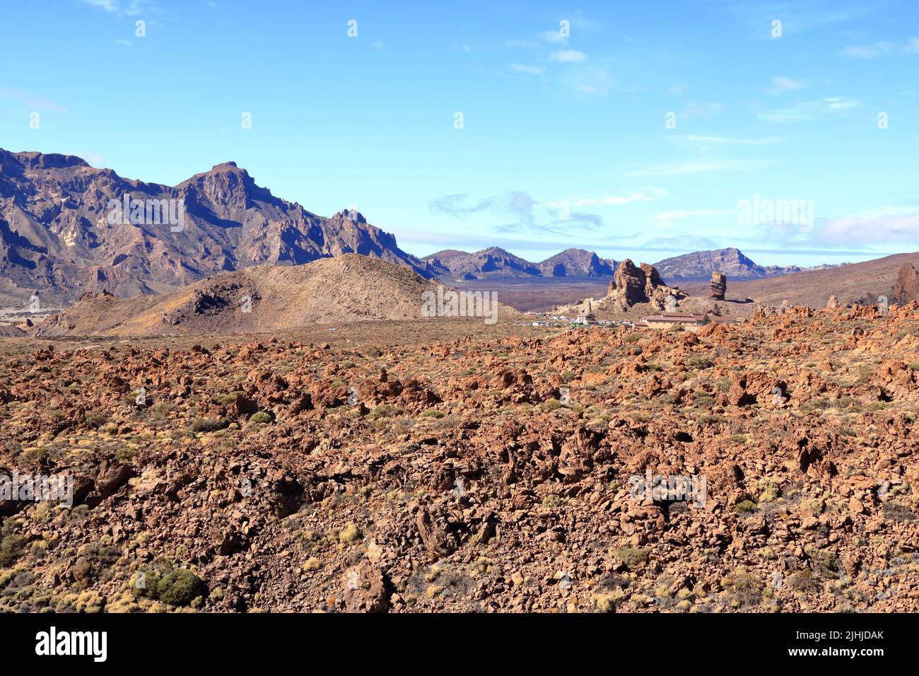 Tenerife, view over Canadas del Teide old crates remains from hiking ...
