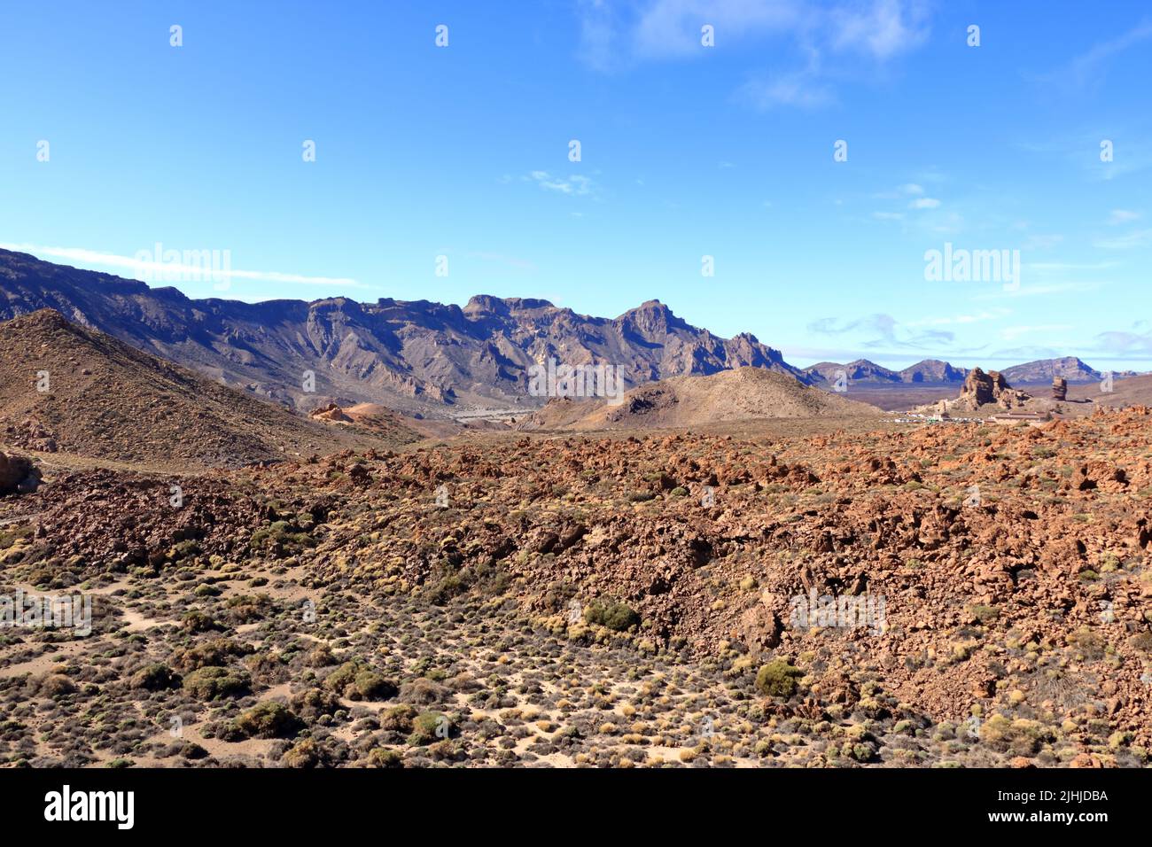 Tenerife, view over Canadas del Teide old crates remains from hiking ...