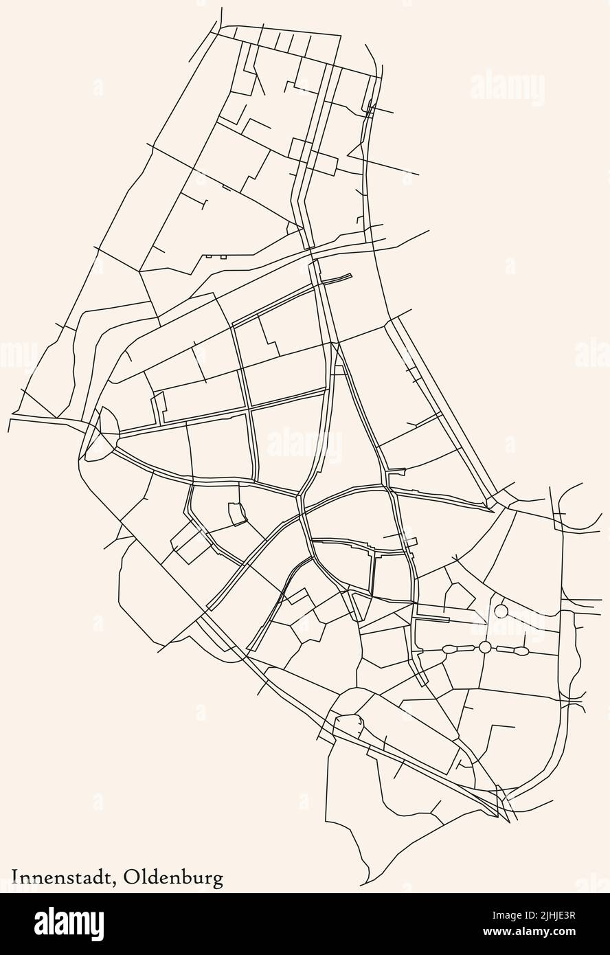 Street roads map of the INNENSTADT ZENTRUM DISTRICT, OLDENBURG Stock ...