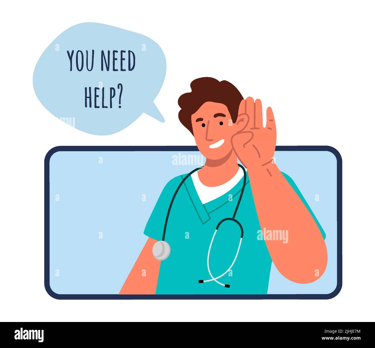 Phone call with doctor.Online consulting on mobile phone concept.Flat ...