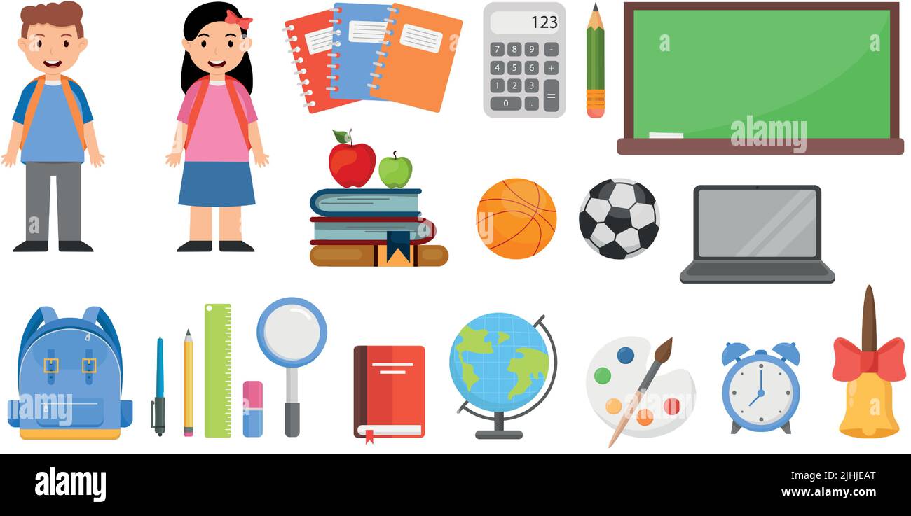 Set of many school elements on a white background - Vector illustration ...