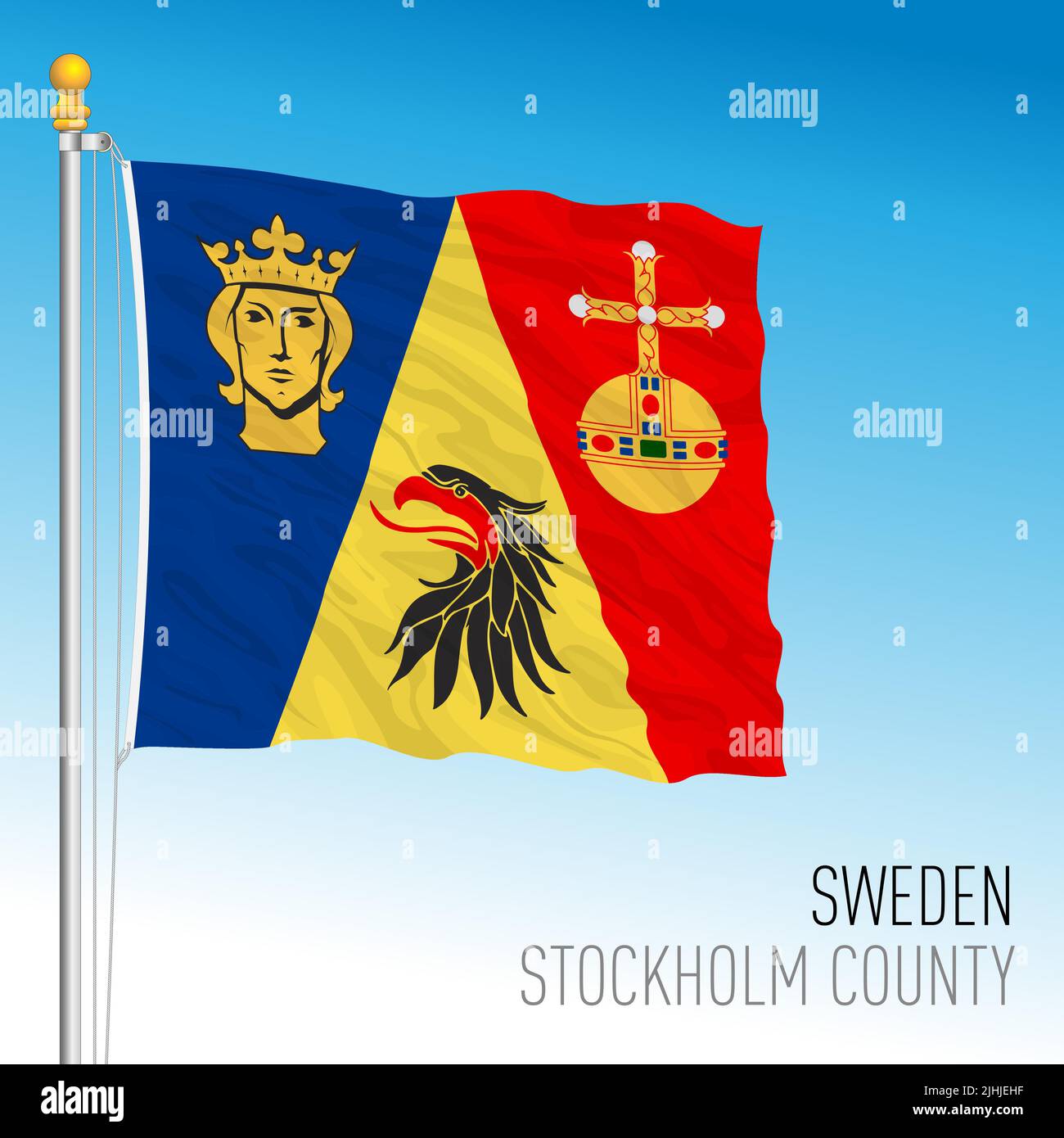 Stockholm county regional flag, Kingdom of Sweden, vector illustration ...