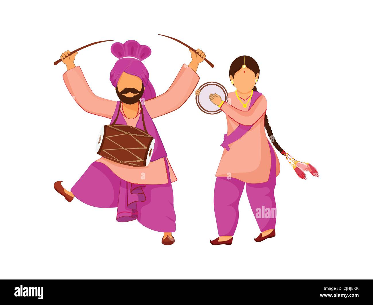 Cartoon Punjabi Couple Playing Music Instrument On White Background ...