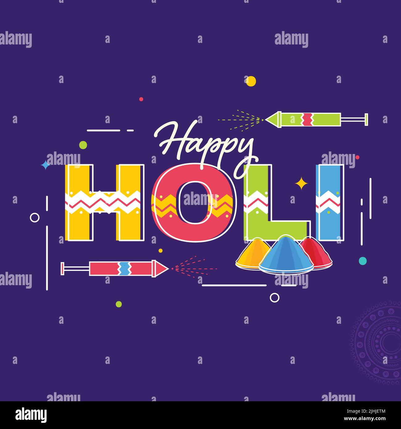Colorful Happy Holi Font With Plates Full Of Powder Color (Gulal) And ...