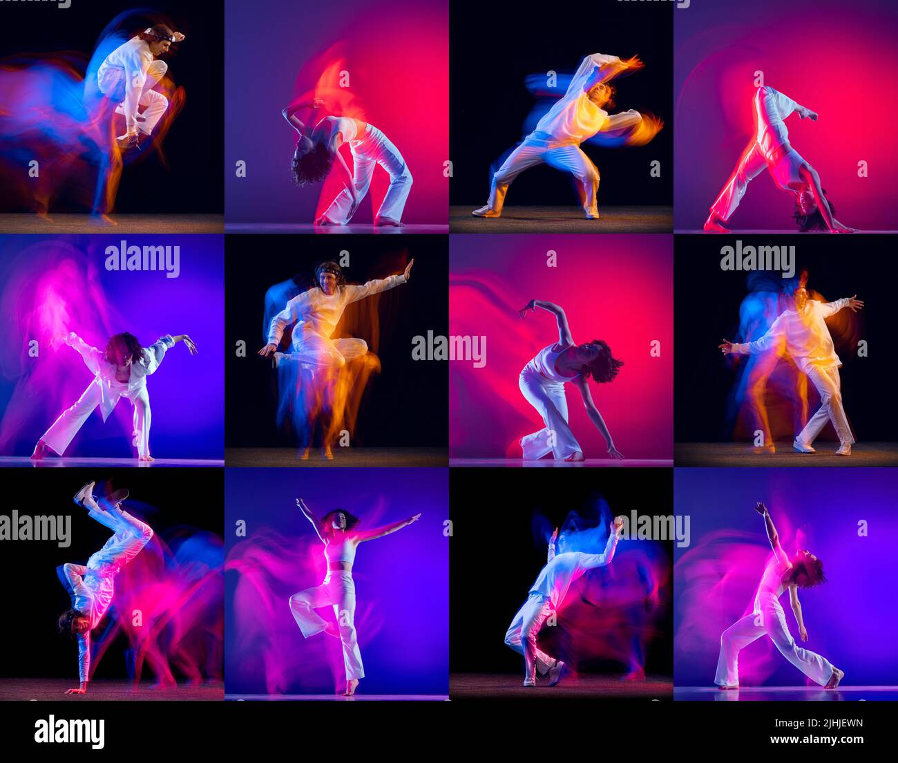 Collage with break dance or hip hop dancers dancing isolated over ...