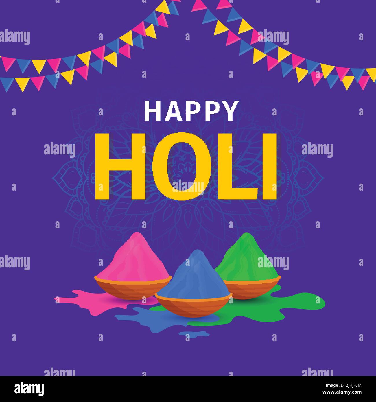 Happy Holi Poster Design With Bowls Full Of Powder Color (Gulal) And ...
