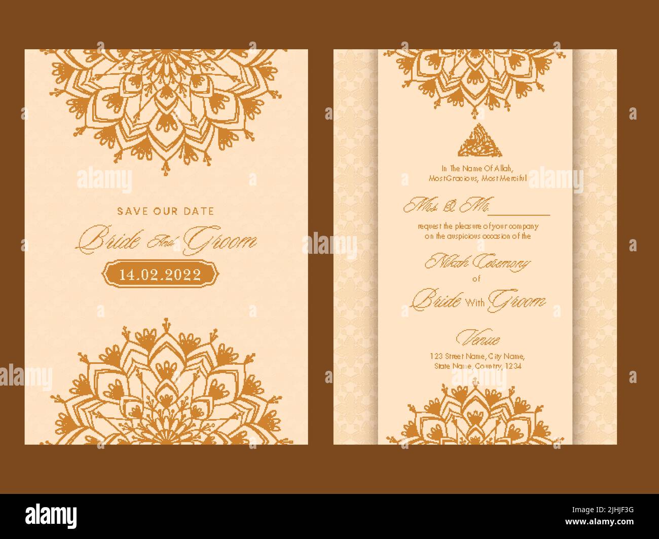 Arabesque Wedding Invitation Card, Save The Date Template Design For ...