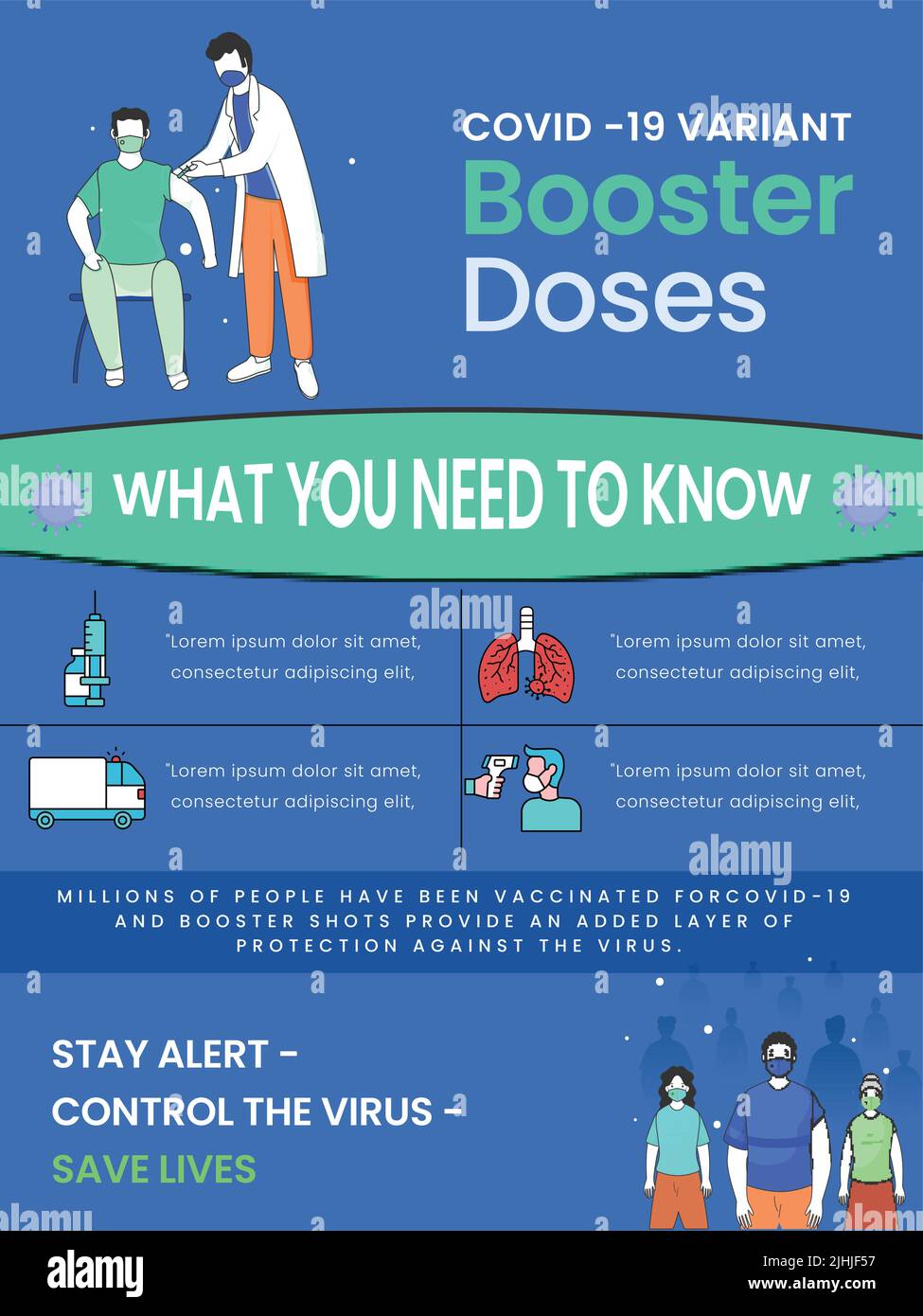 Covid-19 Variant Booster Doses Poster Or Template Design In Blue Color ...