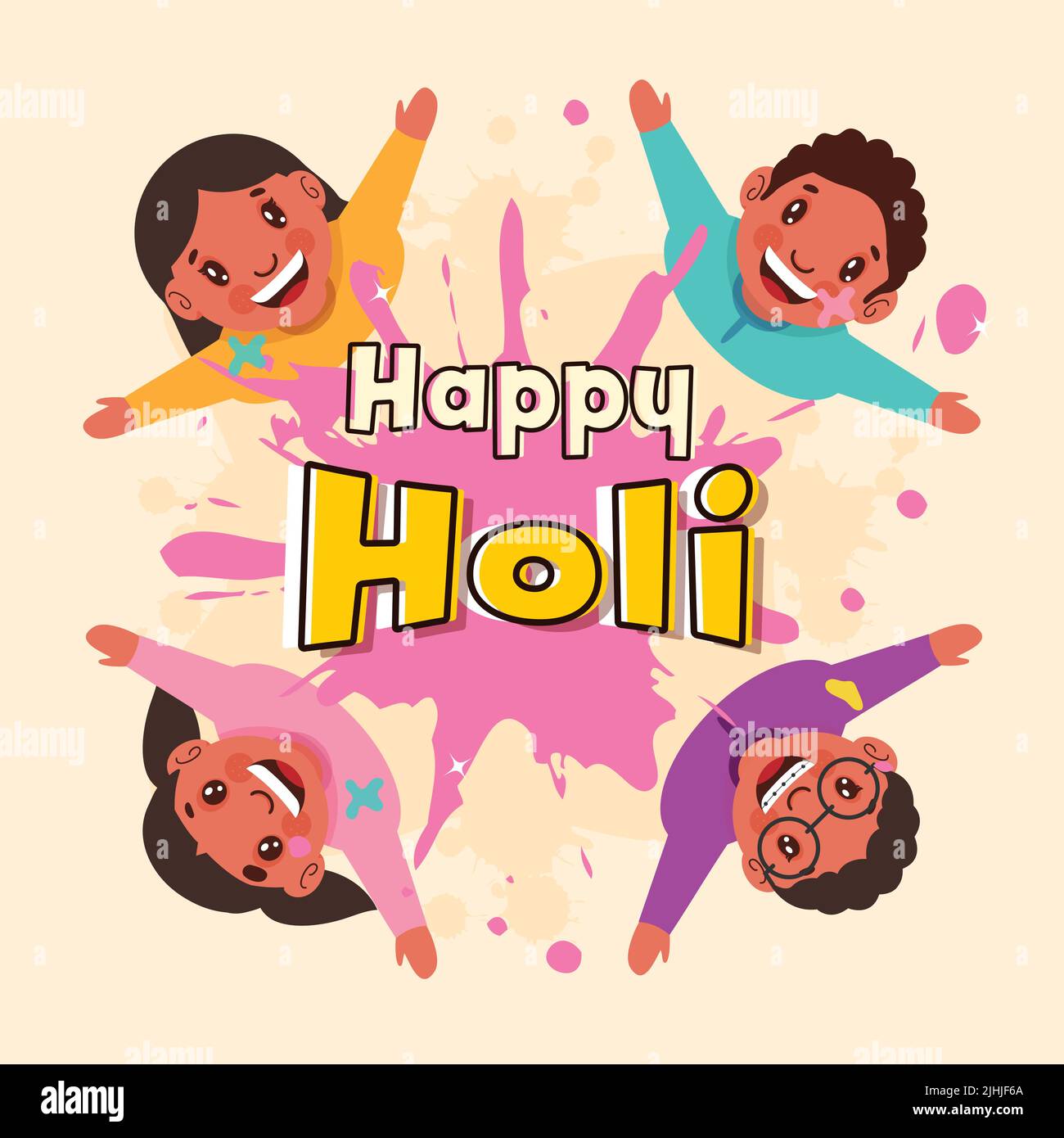 Indian children playing holi Stock Vector Images - Alamy