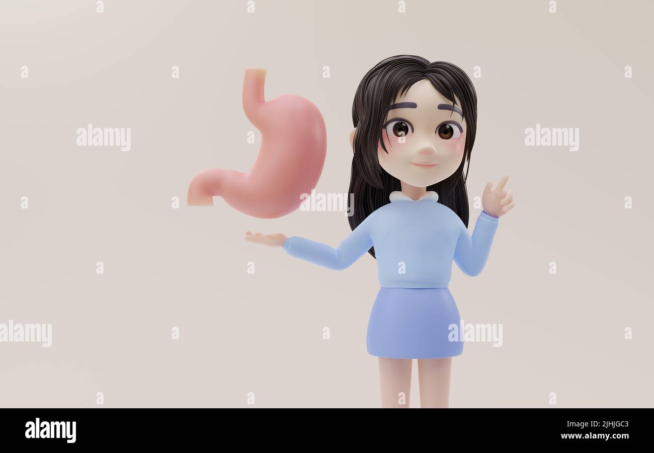 Little girl showing the stomach model with cartoon style, 3d rendering ...