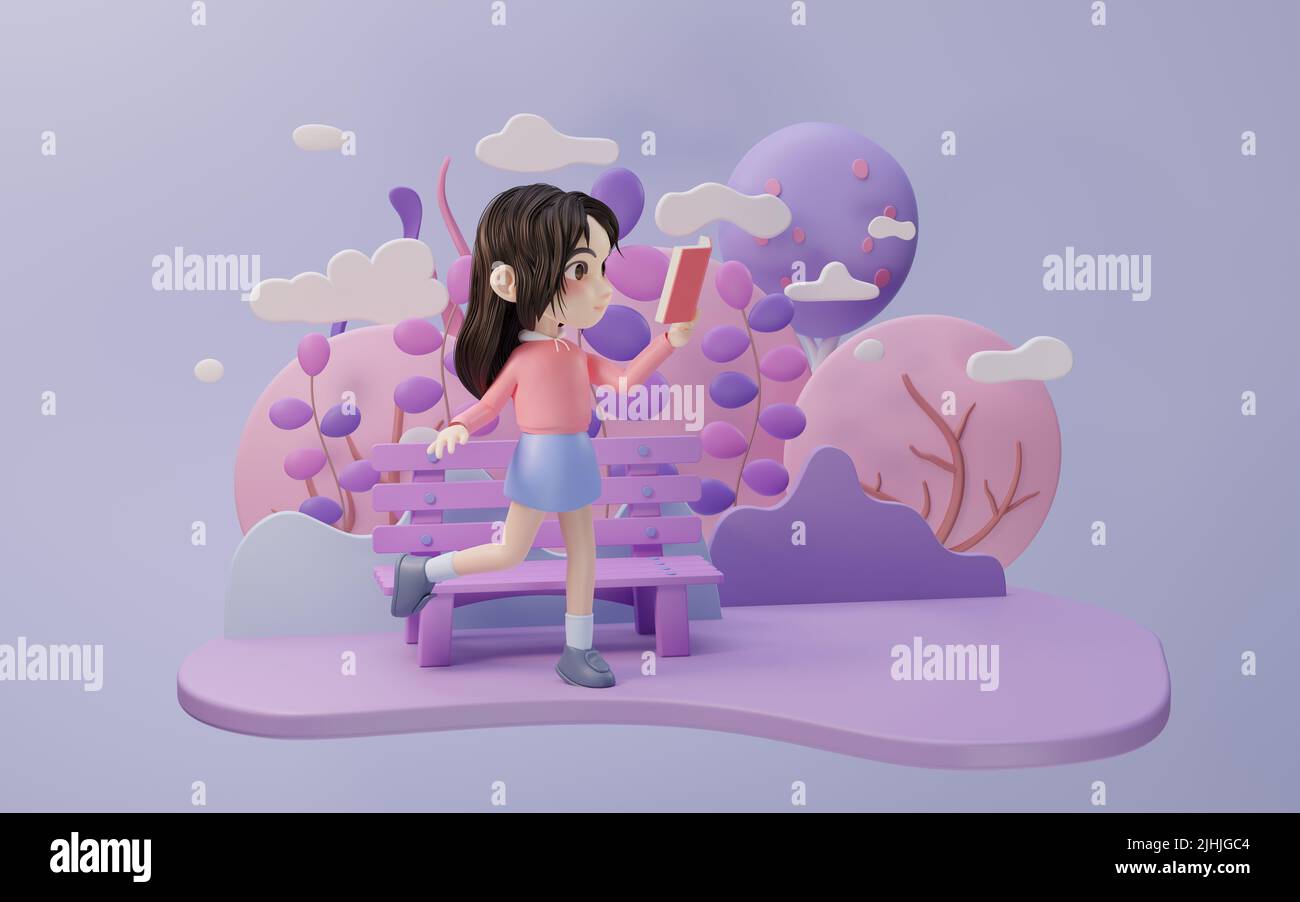 Little girl with cartoon style, 3d rendering. Computer digital drawing ...