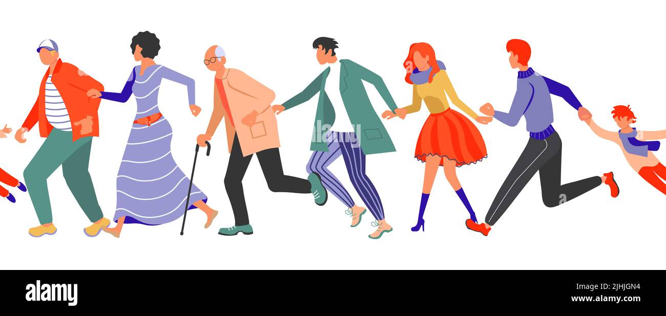 Group of colorful Jogging people seamless border. Male and female ...