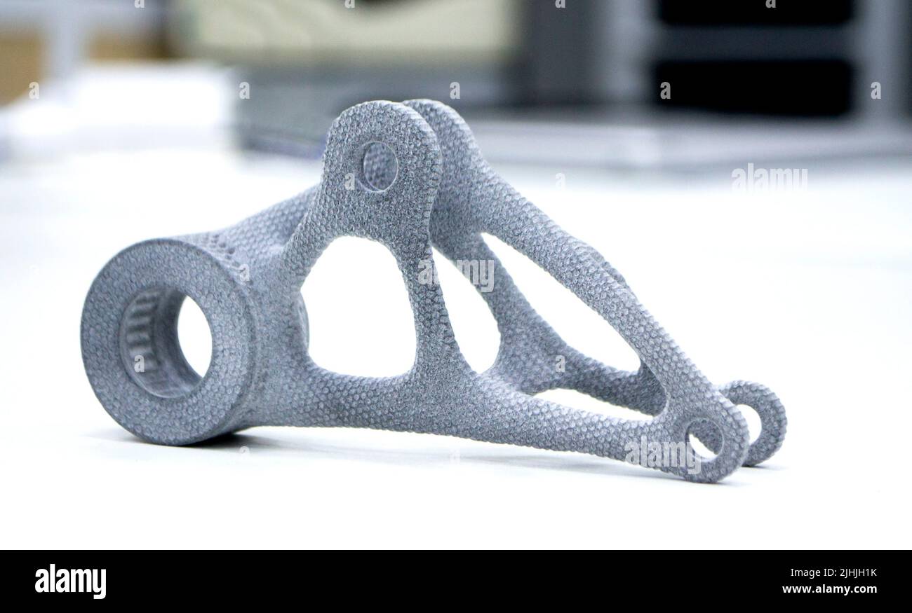 Gray model printed on 3D printer in laboratory office. Object printed ...