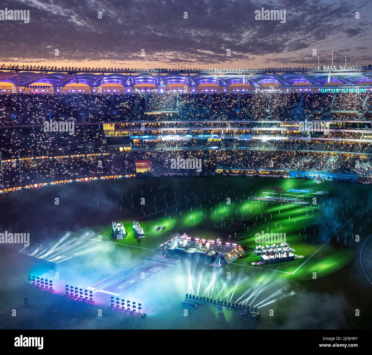 Fullhouse of fans and supporters at Optus Stadium at night lights 2021 ...