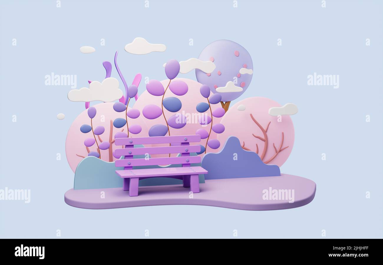 Park scene with cartoon style, 3d rendering. Computer digital drawing ...