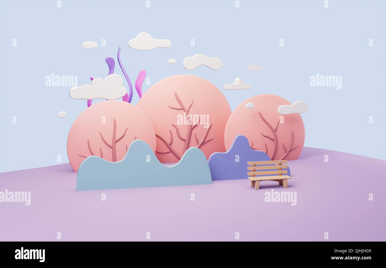 Park scene with cartoon style, 3d rendering. Computer digital drawing ...