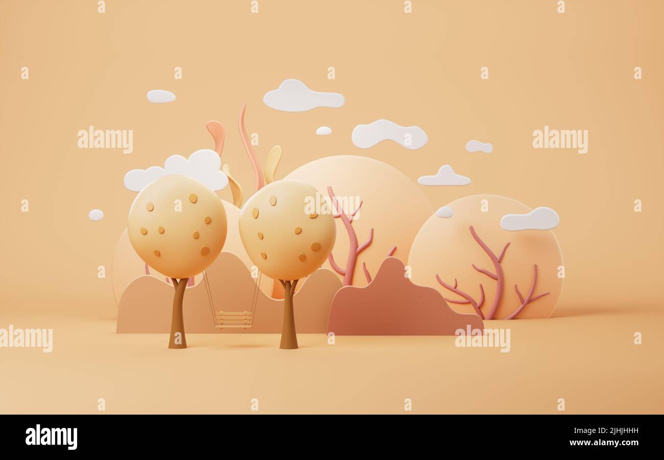 Park scene with cartoon style, 3d rendering. Computer digital drawing ...