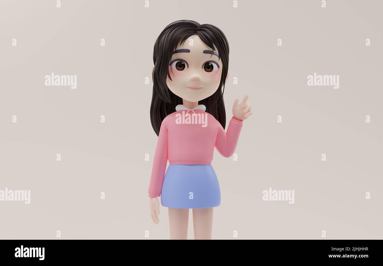 Little girl pointing her finger with cartoon style, 3d rendering ...