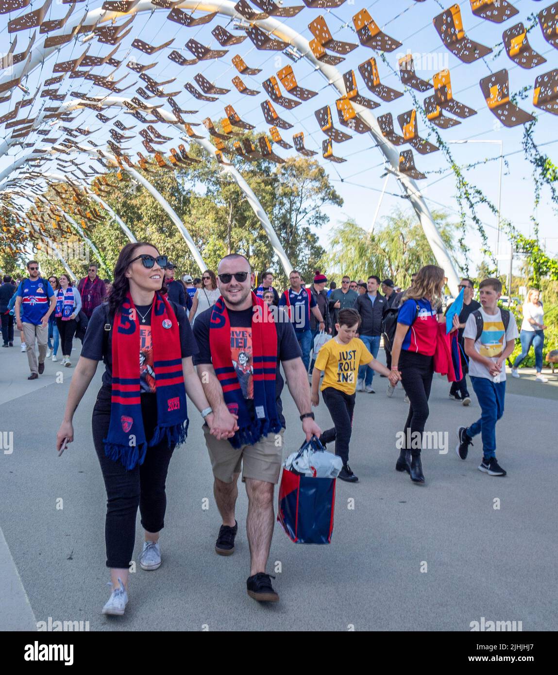 Melbourne Football Club fans outside Optus Stadium for AFL 2021 Grand ...