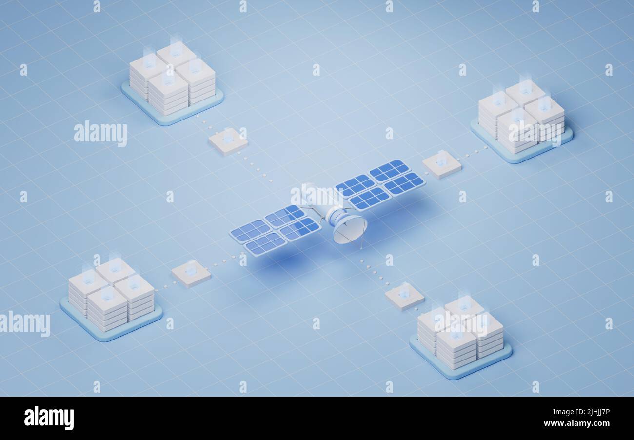 Space orbital satellite, aerospace and communications concept, 3d ...